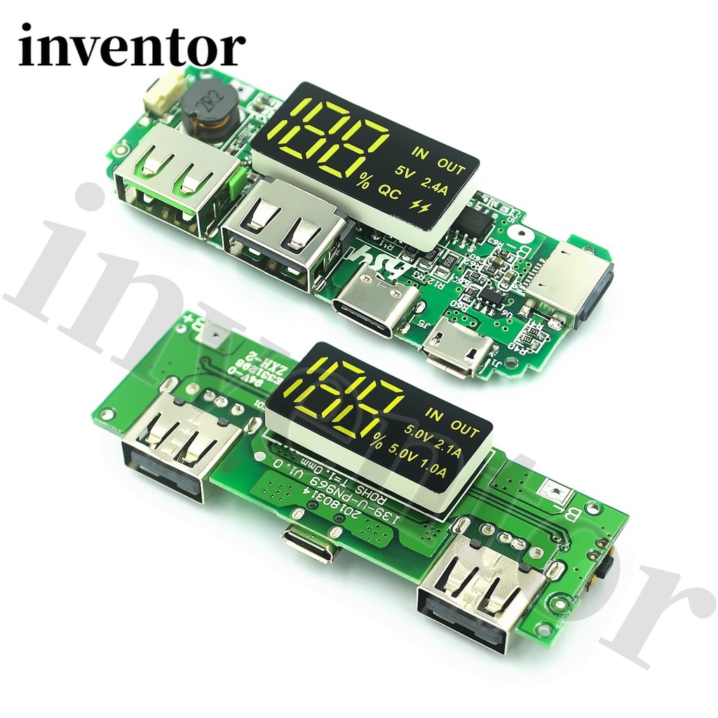 LED Dual USB 5V 2.4A Micro/Type-C USB Mobile Power Bank 18650 Charging ...