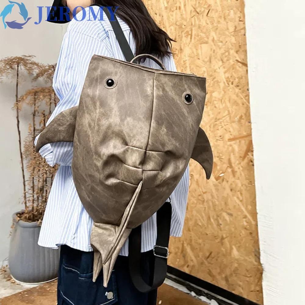 JEROMY Whale Shark Shape Backpack, Zipper PU Leather Cartoon Shark ...
