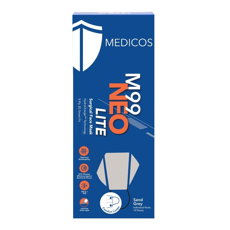 MEDICOS M99 Neo Lite Surgical Face Mask (Sand Grey) 10s | Shopee Malaysia