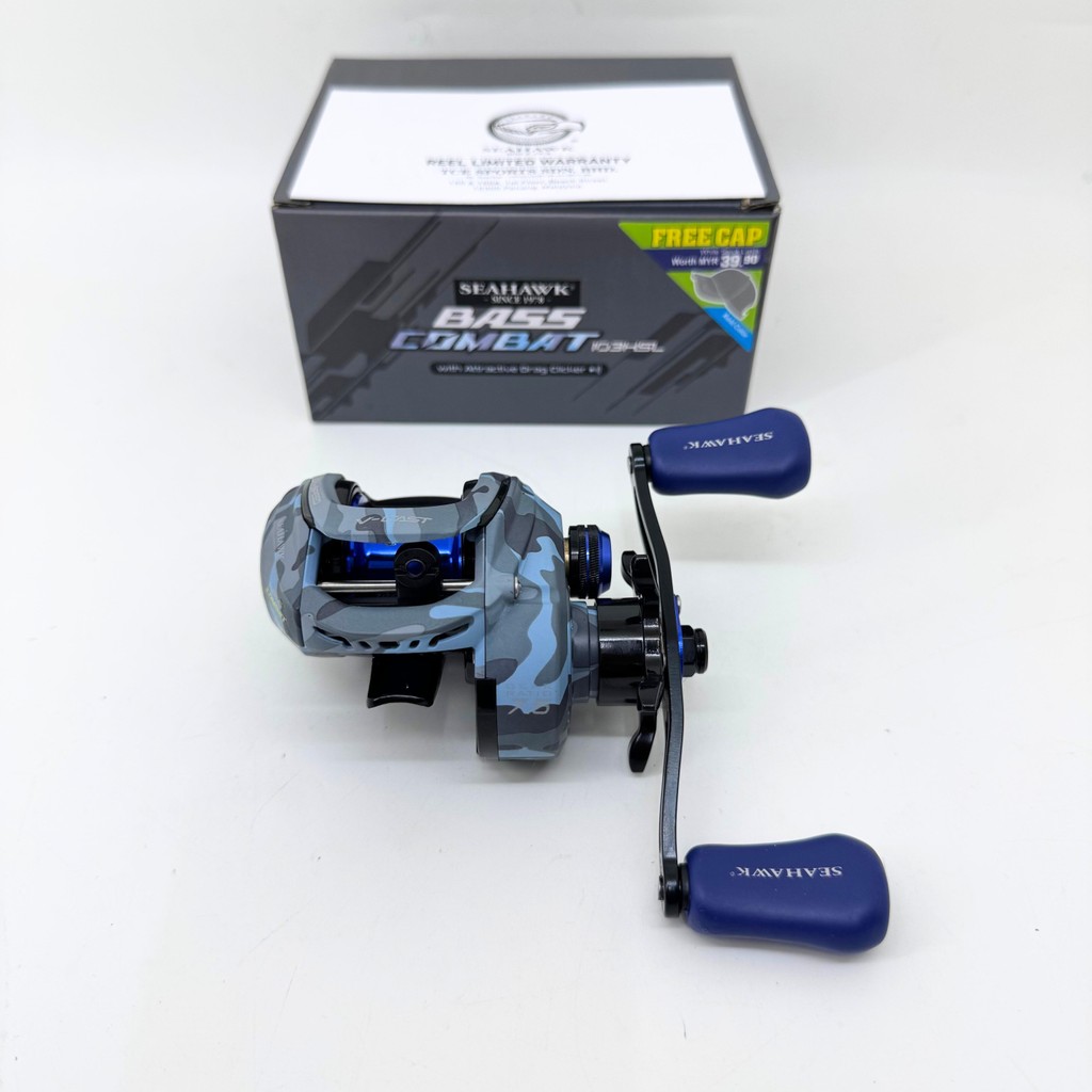 Seahawk Bass Combat 103HSL with Drag Clicker V-Cast Long Smooth BaitCasting Casting Reel 1 Year ...