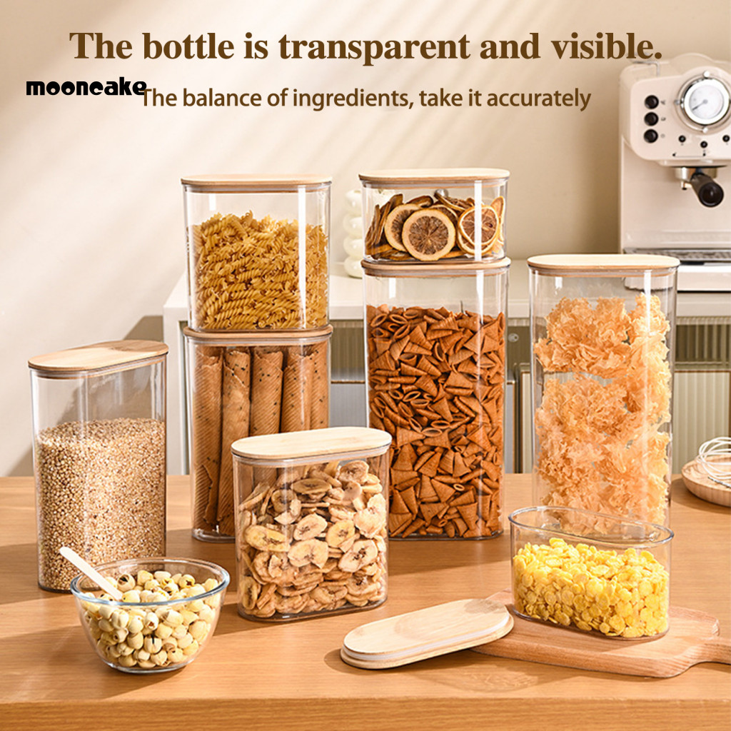 Flour Sugar Jar Bamboo Lid Container Large Capacity Bpa Free Stackable ...