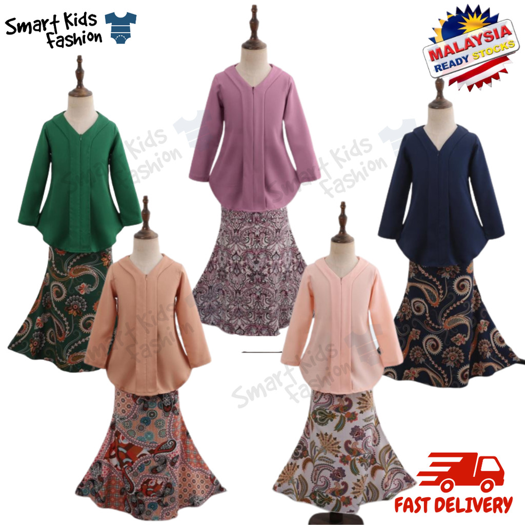 (2y-9y)baju Kurung Kebaya Budak Kain Corak Dress+Skirt Set Raya(Maroon ...