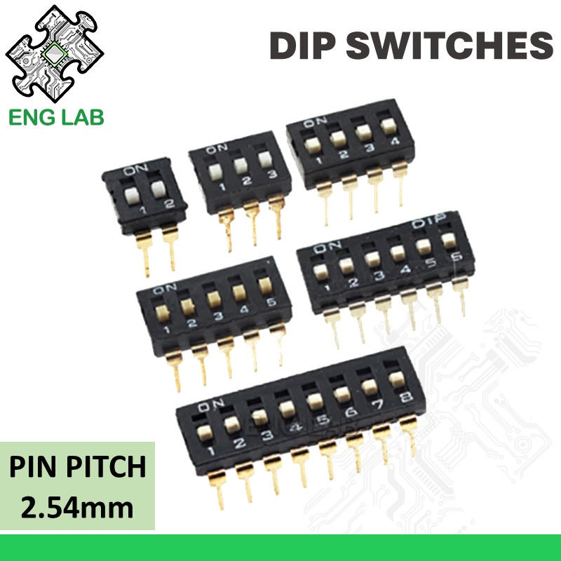 ENGLAB★Dip Switches, 2~8 Position, Black, 2.54mm Pin Pitch, Slide ...