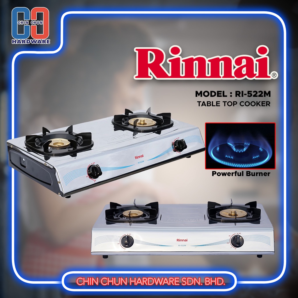 RINNAI RI-522M-LPG TABLE TOP COOKER | DAPUR MASAK STAINLESS STEEL | GAS ...