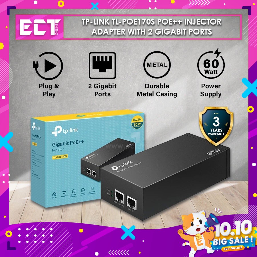 TP-Link TL-POE170S PoE++ Injector Adapter with 2 Gigabit Ports (Plug ...