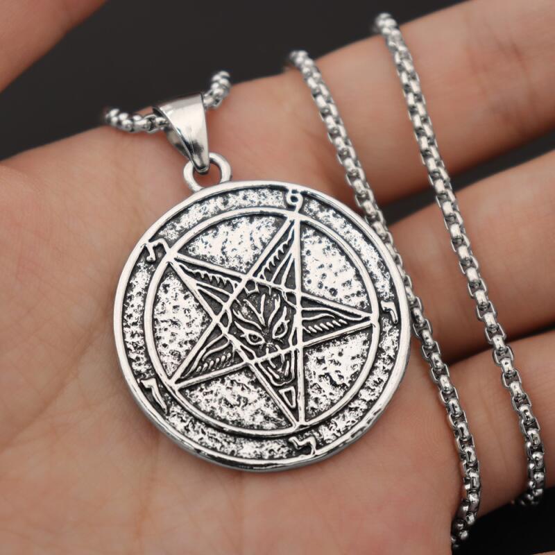 Vintage Fashion Hip Hop Punk Lucifer Demon Five Point Star Coin Pendant ...