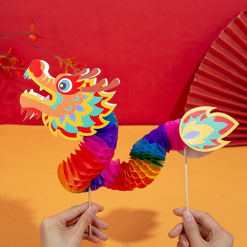 DIY Mini Cartoon Paper Dragon Toy for Kids Good Luck Chinese Style ...