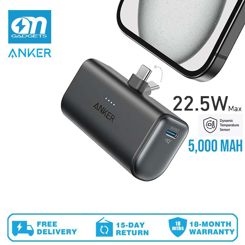 Anker A1653 Nano Power Bank with Built-in Foldable USB-C Connector, 5,000mAh Portable Charger 22 ...