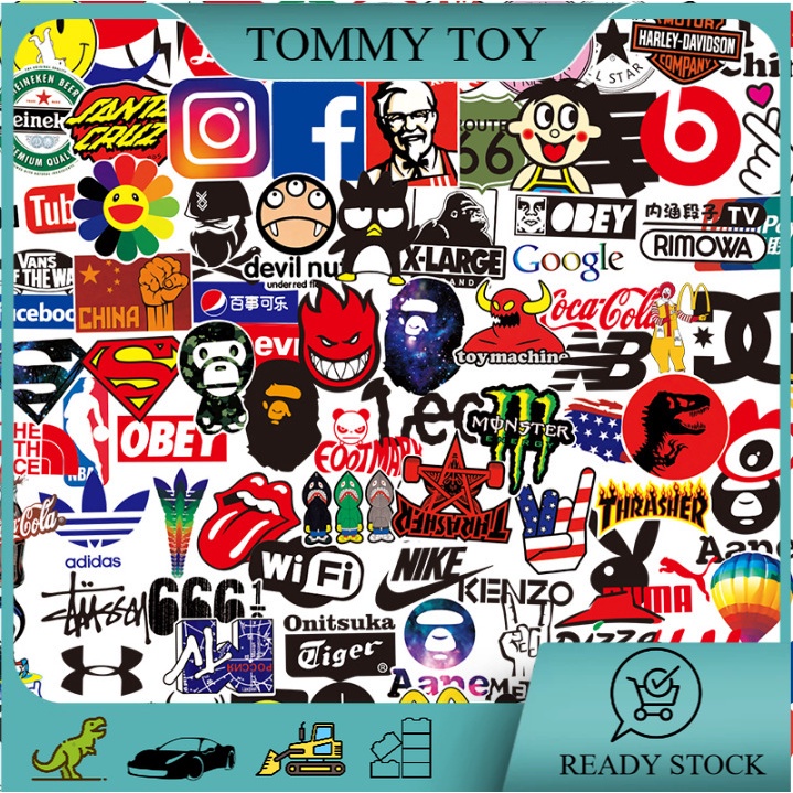 M'sia Stock 100pcs Trend Brand Logo Waterproof Sticker DIY Decorative ...