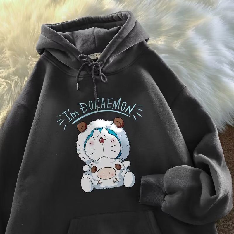 Doraemon collaboration pattern men's loose sweater cotton hooded jacket ...