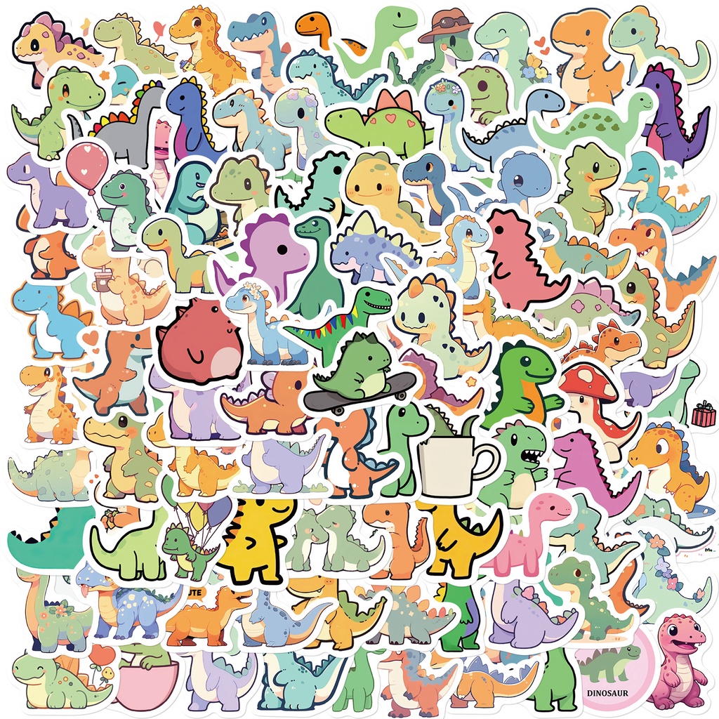 100 pcs Cute Little Cartoon Dinosaurs Waterproof PVC Stickers | Shopee ...