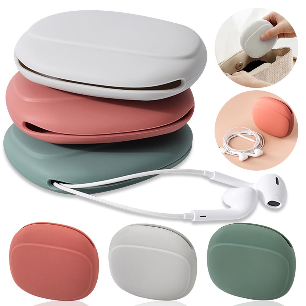 Headphone Storage Box Silicone Earphone Data Cable Organizer Portable ...