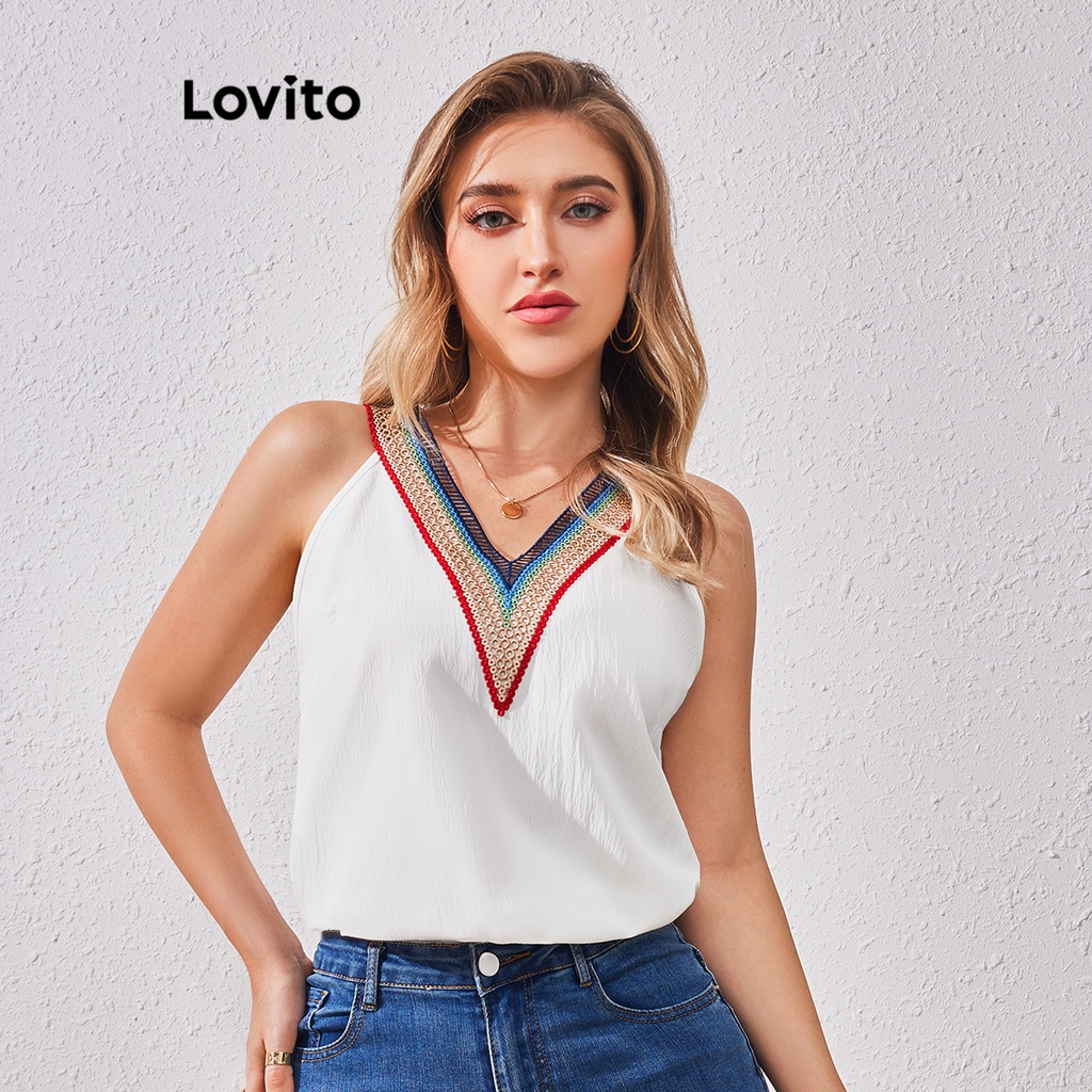 Lovito Boho Plain Ruffle Neck Blouse for Women LBL07012 Lovito Blus ...