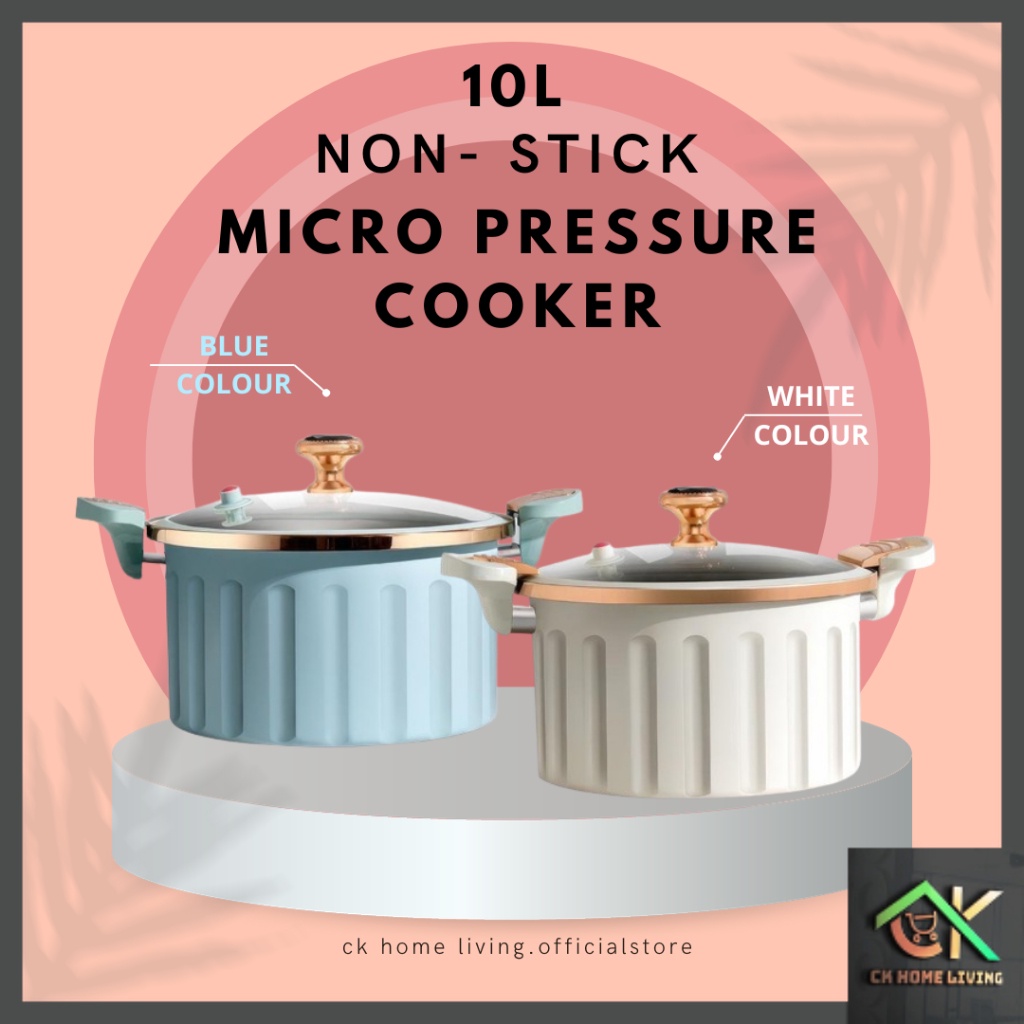 (🇲🇾⚡DEALS) Enamel 10L Non Stick Micro Pressure Cooker Household Ramen Fry Soup Porridge Fast ...