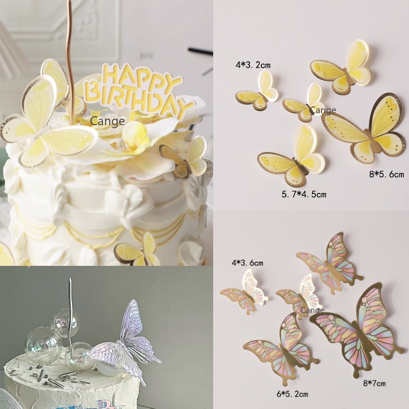 2026 new butterfly gold border cake decoration, waterproof bow, yellow ...