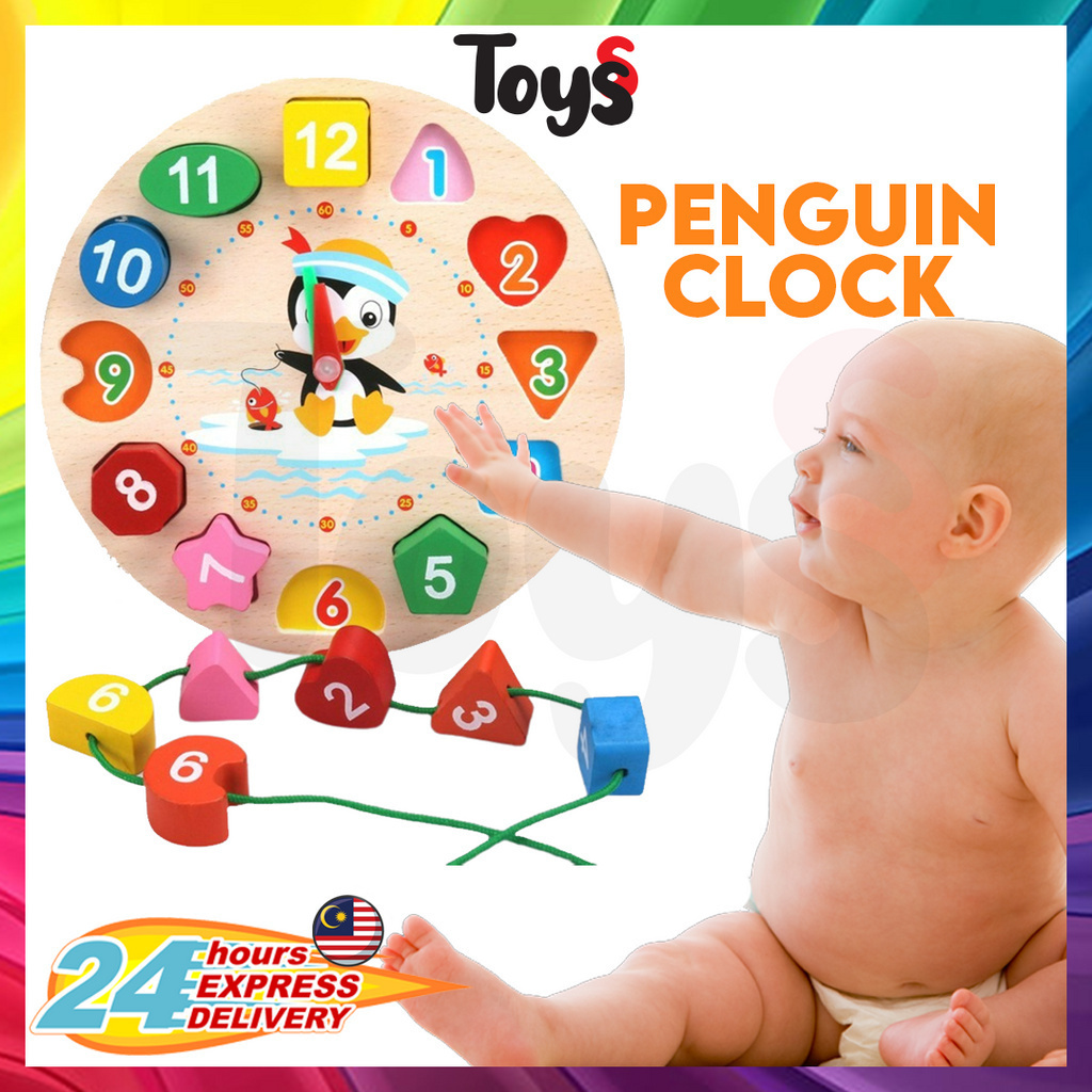 Penguin Clock Wooden Educational Toys Kids Early Learning Montessori ...