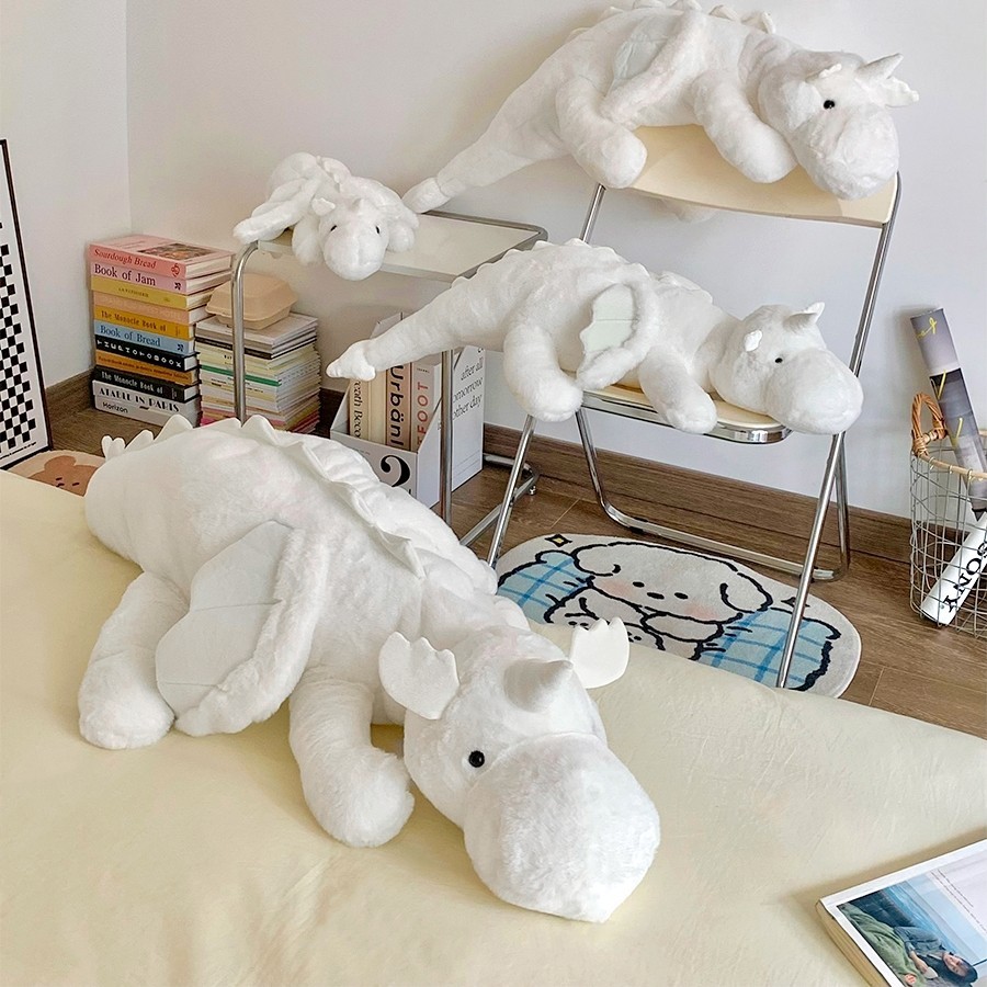 70-150cm Cute Furry Flying Dragon Plush Toy Stuffed Animal White Dragon ...