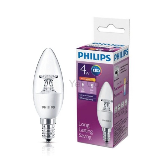 Philips Essential LED Candle B35 4w E14 Warm White Clear Bulb Non ...
