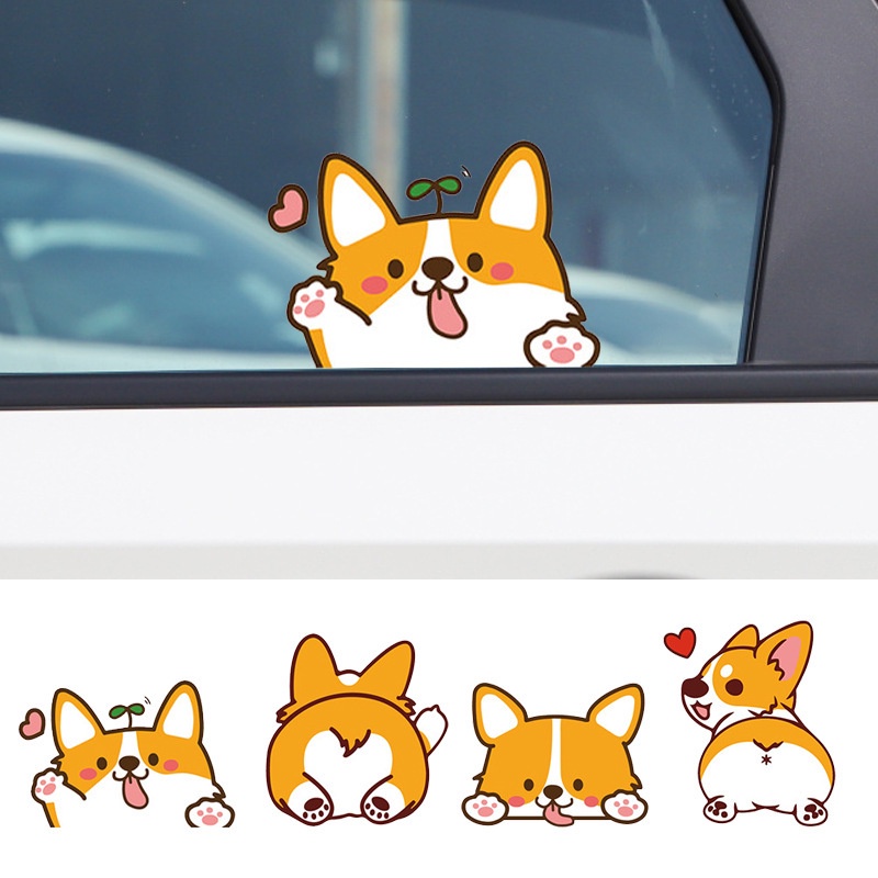 Cute Cartoon Dog Corgi Car Stickers Durable Waterproof Vinyl Decals for ...
