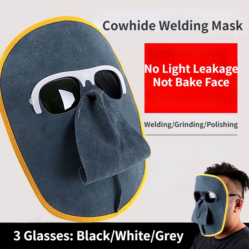 Cowhide Welding Mask with Elastic Band Lightweight Face Shields Argon ...