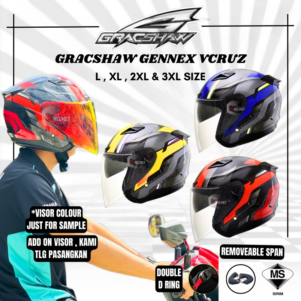 GRACSHAW GENNEX G535 VCRUZ HELMET DOUBLE VISOR (GRACSHAW HELMET HONDA ...