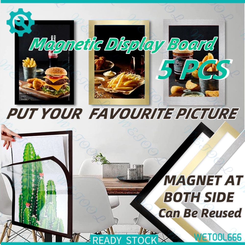 5 PCS A4 Magnetic Display Board PVC Reusable Wall Stick Frame Photo ...