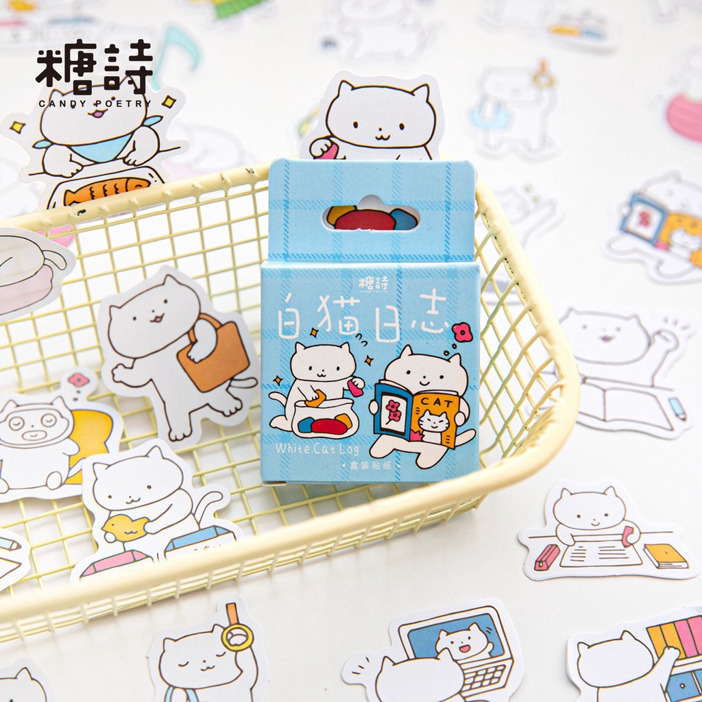 46 Pcs Super Cute White Cat Stickers For DIY Albums Diary Decoration ...