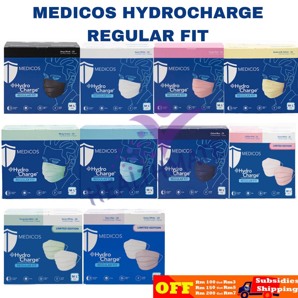 MEDICOS Regular Fit HydroCharge 4ply Surgical Face Mask (50PCS ...