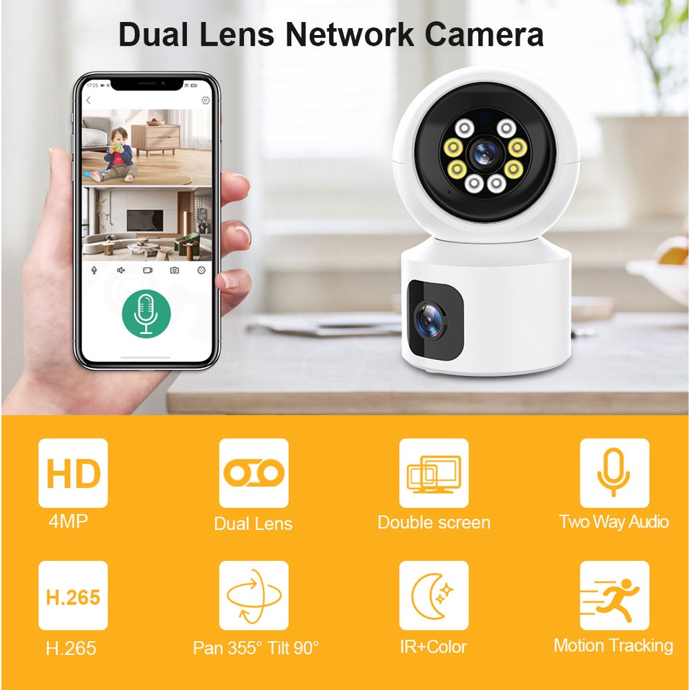 4G SIM card Dual Lens Mini IP Camera 2K 4MP WIFI Wireless Security ...
