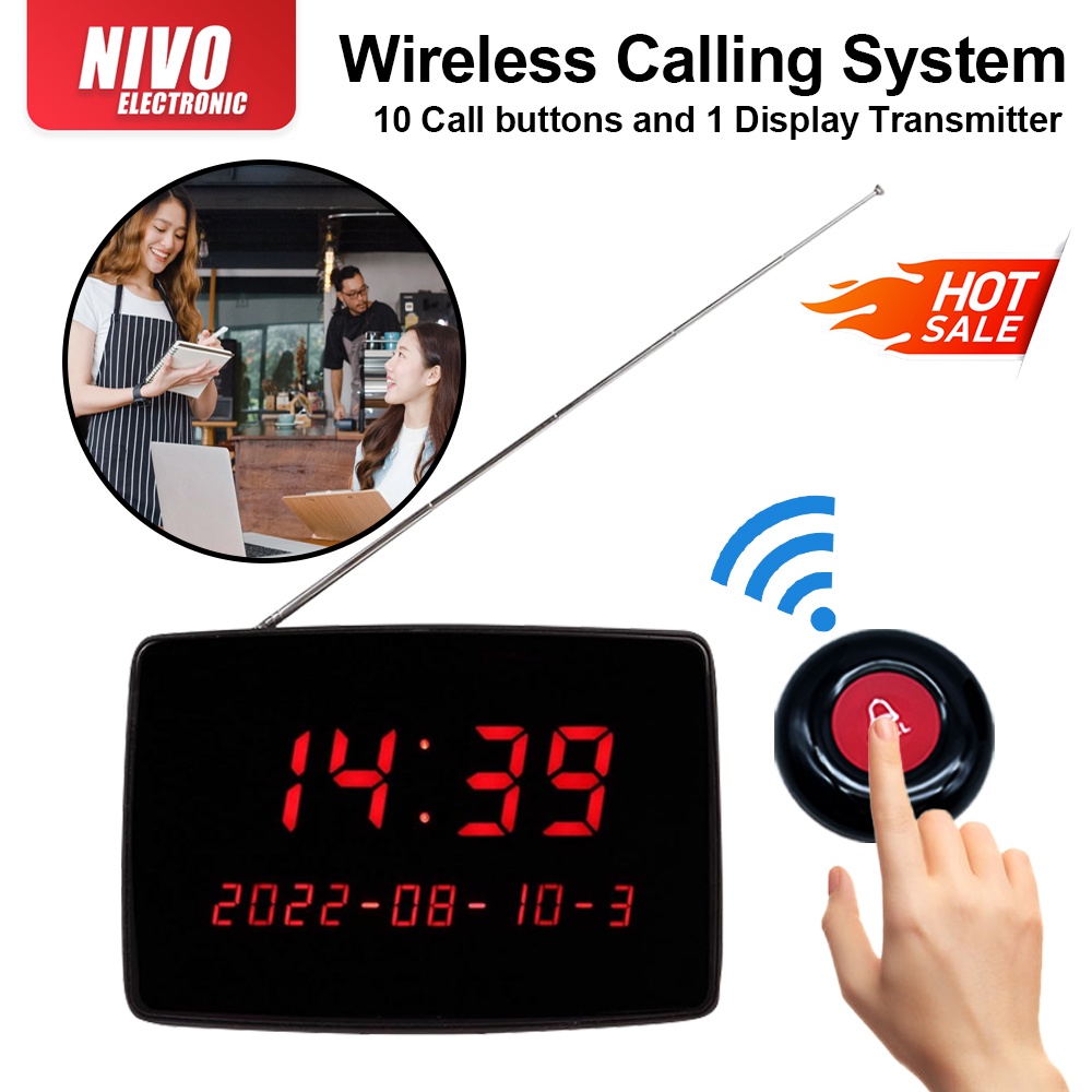 Wireless Waiter Call Buzzer System Table Bell Bill Service Cafe Calling ...