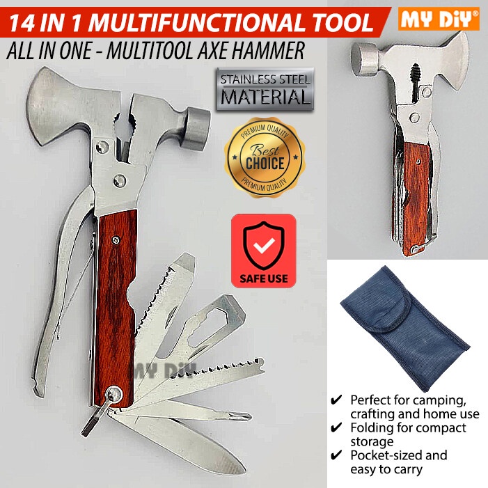 MYDIYHOMEDEPOT - TRAVELER 14 In 1 Axe Hammer Multitool Multifunction Adventure Survivor ...
