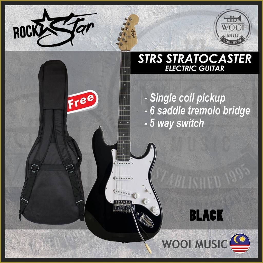 RockStar STRS-BK Stratocaster Electric Guitar with Bag - Black | Shopee ...