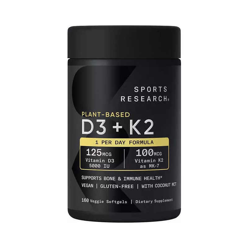 Sports Research Vitamin D3 K2 with Coconut Oil | Plant Based Vitamin K2 ...