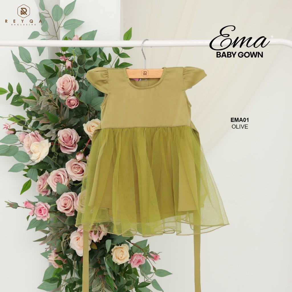 BAJU RAYA 2025 GOWN BABY GIRL FURSAN NET LEMBUT OLIVE MINT GREEN ...