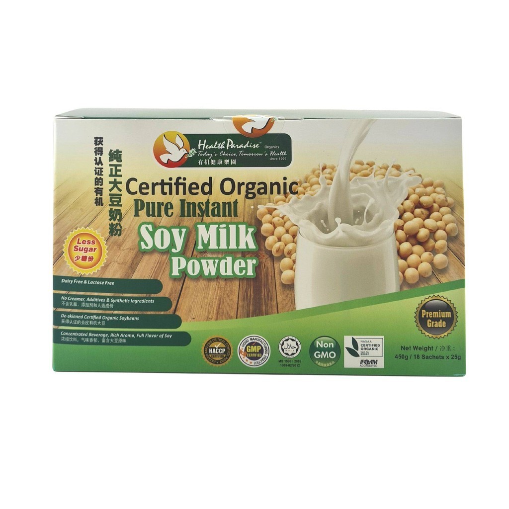 Health Paradise Organic Soy Milk Powder (Less Sugar) 450gm (18 Sachets ...