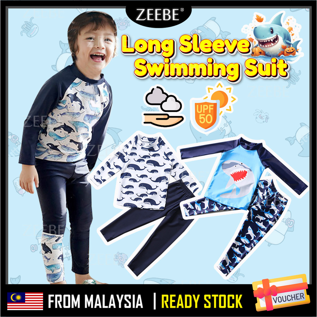 ZEEBE Long Sleeve Swimming Suit Kids Boy Long Pants Swimsuit Swimwear ...