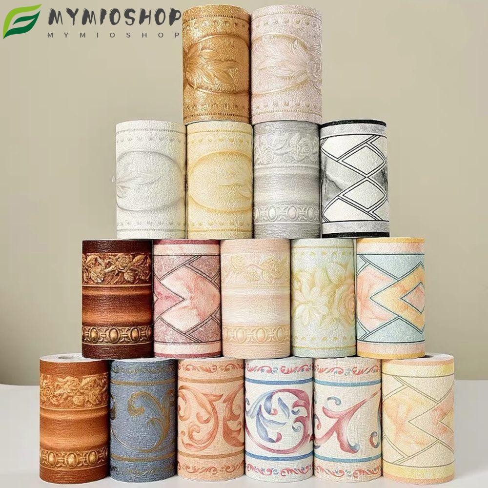 MIOSHOP Wall Border Stickers Waterproof Vinyl Decals Retro Embossing Living Room Baseboard ...