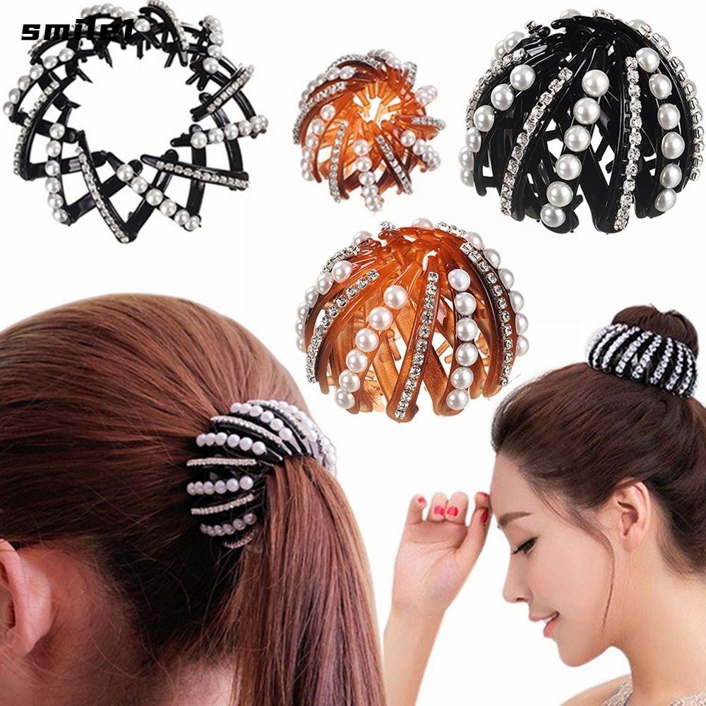 SMILE Crystal Hair Bun Maker Rhinestone Curler Roller Hair Ponytail ...