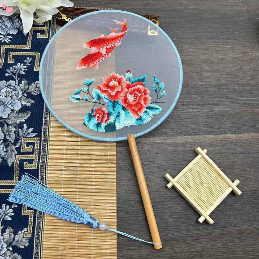 Translucent Silk Embroidered Hand Fan Chinese Round Fan Ancient Hand ...