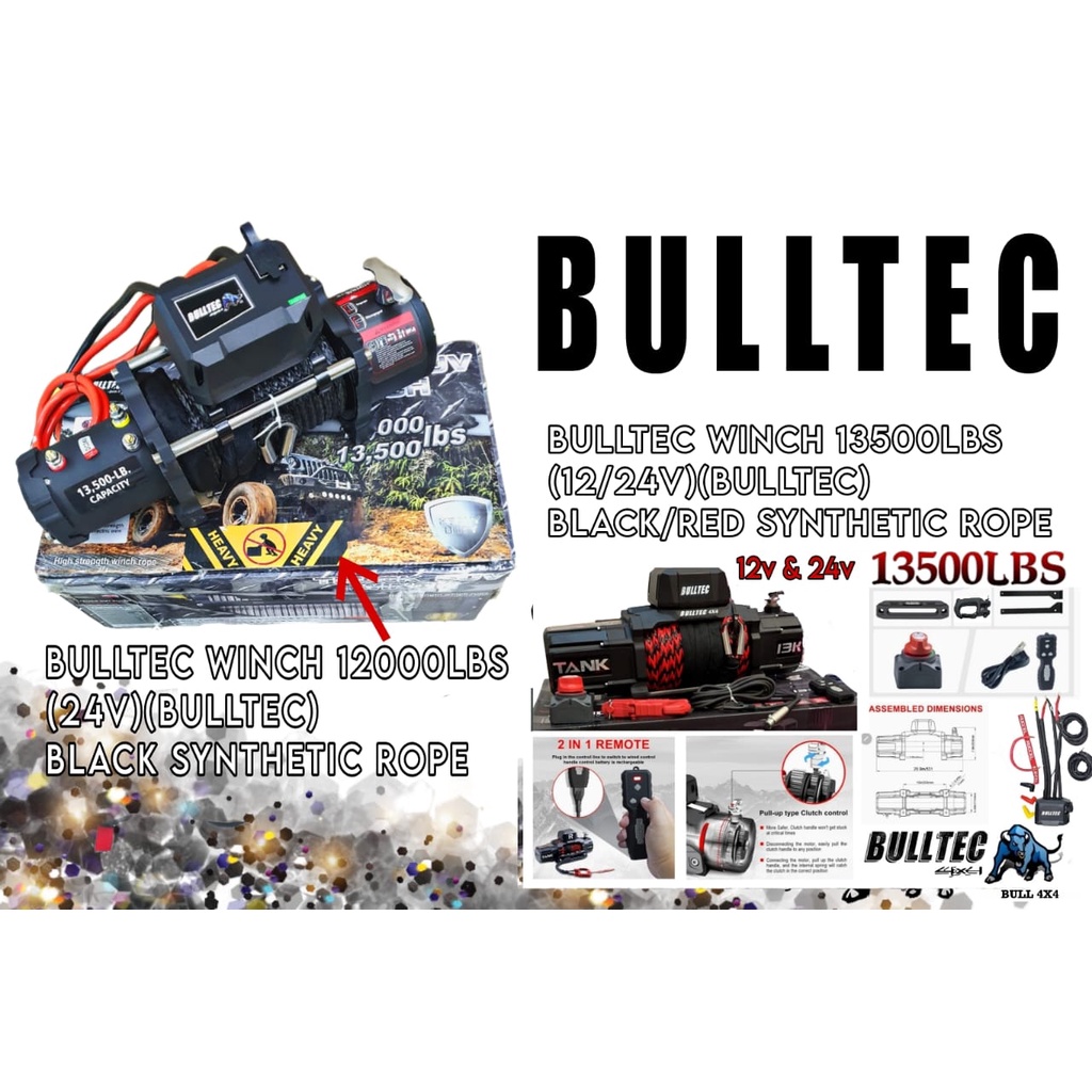 OFFROAD BULLTEC TANK SYNTHETIC PLASMA ROPE ELECTRIC WINCH 12V & 24V ...