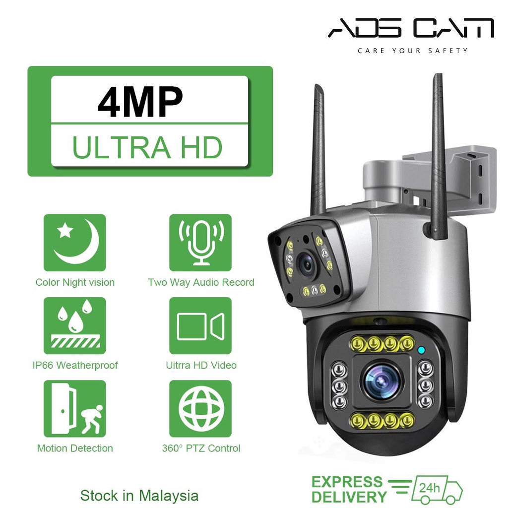 2023 NEW Outdoor 4MP WiFi IP Camera Dual Lens V380 PRO PTZ Pan/Tilt 355 Degree Surveillance CCTV ...