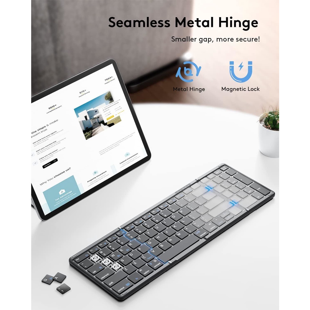 Jomaa Foldable Bluetooth Keyboard with Numeric Keypad Full Size Wireless Folding Keyboard ...