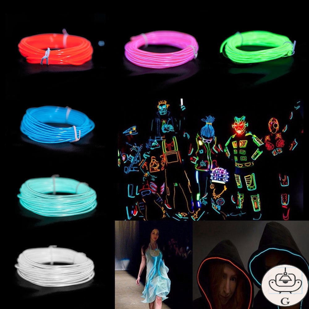 GS 3M/5M Flash Flexible Neon LED Light Glow EL Strip Tube Wire Rope Car ...