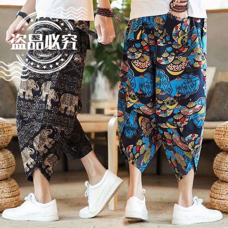 Summer bloomers men's cotton wide-leg feet loose size Chinese style ...