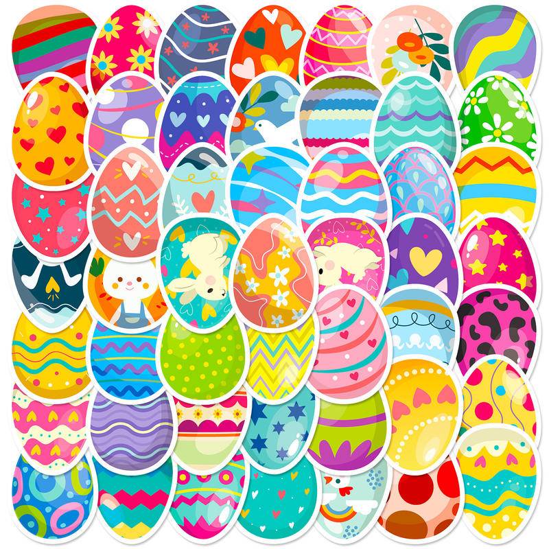 50 Sheets Easter Eggs Children Party Stickers Cute Cartoon Easter ...