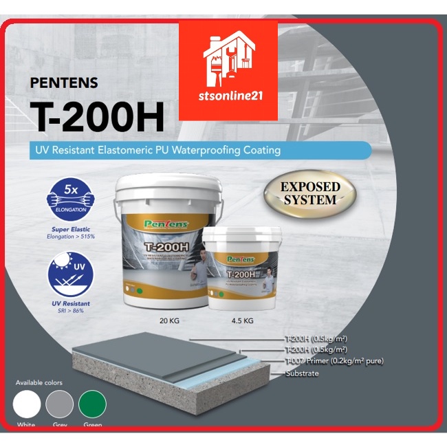 4.5KG PENTENS T-200H WATER PROOFING UV RESISTANT ELASTOMERIC PU / Water ...