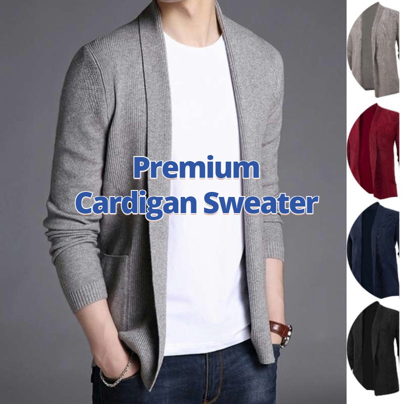 Ready Stock Men Cardigan Sweater Slim Fit Lapel Open Front Knitted ...