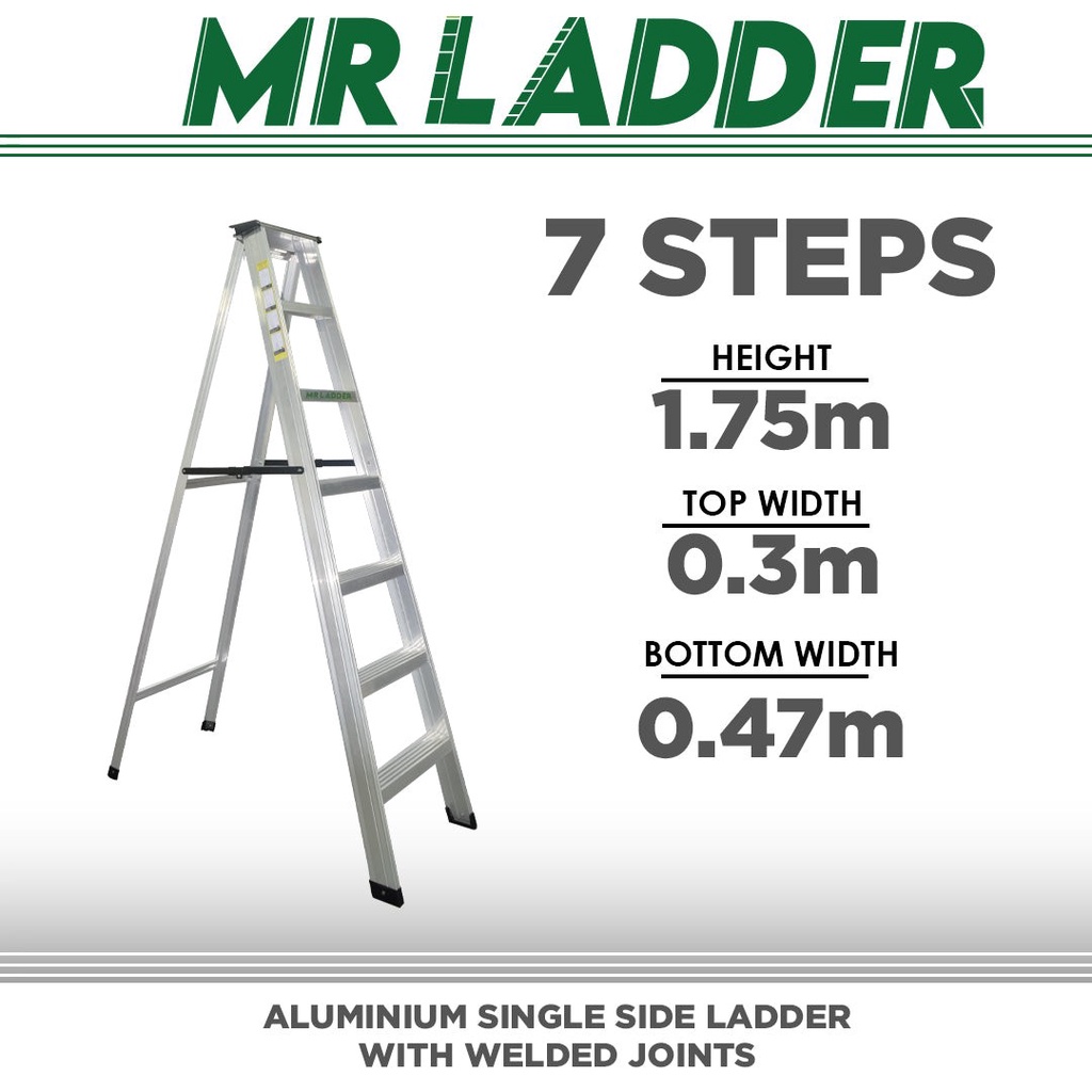 Mr Ladder Home Use Aluminium Single Side Welded Ladder (7 Steps) AL-SWL ...