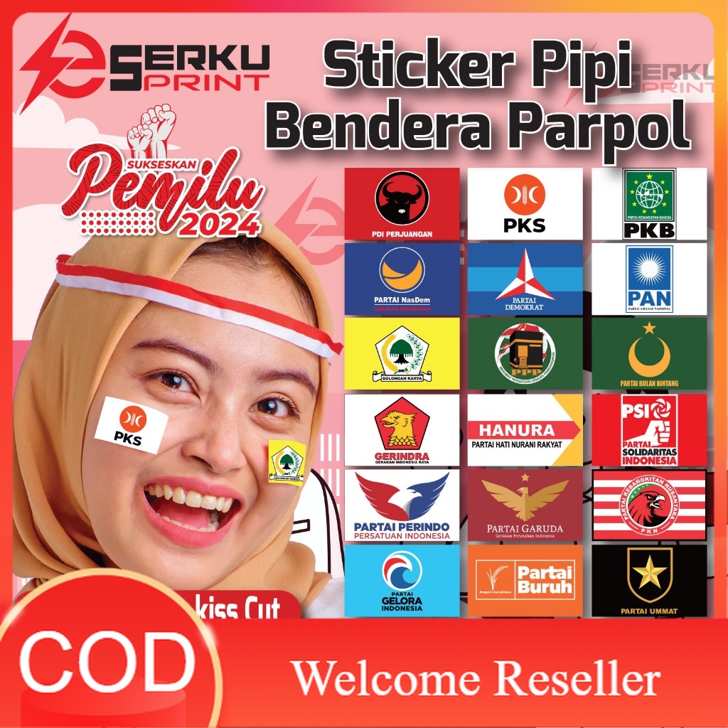 Parpol Logo Cheek Sticker - caleg Cheek Sticker - Political Party Flag ...