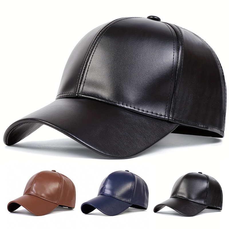 Fashion Men PU Solid Leather Baseball Cap Autumn Winter Warm Leather ...